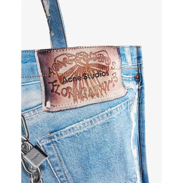 Acne Studios Trompe-L'œIl Denim Print Tote Bag - Mid Blue